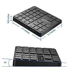 SurnQiee Wireless Numeric Keypad, 2.4G Rechargeable Number Pad 35-Keys for Efficient Data Input