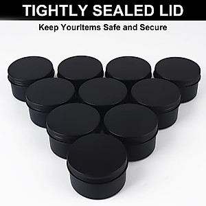 OBKJJ 64 Pack Round Cans with Screw Lid 4 Oz Aluminum Metal Tins DIY Food Candle Containers for Lotion Bars, Balms, Salve, Spices, Beard Balm, Crafts with 4 Markers 2 Sheets Label Stickers (Black)
