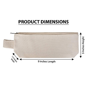 BUMBLE CRAFTS 4 PC Multipurpose Pencil Case Pouch with Zipper, Multipurpose Stationary, Pen Pencil Case, 9” x 3.5", 100% Cotton Canvas - Natural