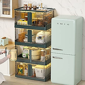 Luseba Storage Bins with Lids 3 Pack - Collapsible Plastic Storage Bins, 8.4 Gal Folding Storage Box, Stackable Storage Bins for Closet Organizer, Double Open Kitchen Storage Container