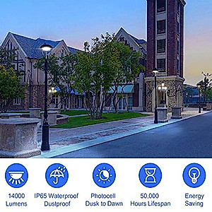 Led Post Top Light 100W with Photocell DLC ETL Listed 14,000Lm Outdoor Post Top LED Circular Area Pole Light [400W Equivalent] 5000K Daylight IP65 Waterproof Post Top Lamp for Garden Yard Street