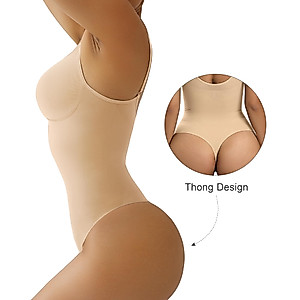 SHAPERX Women's Shapewear Bodysuit Tummy Control Body Shaper Seamless Sculpting Snatched Waist Body Suit，SZ5215-Beige-L/XL