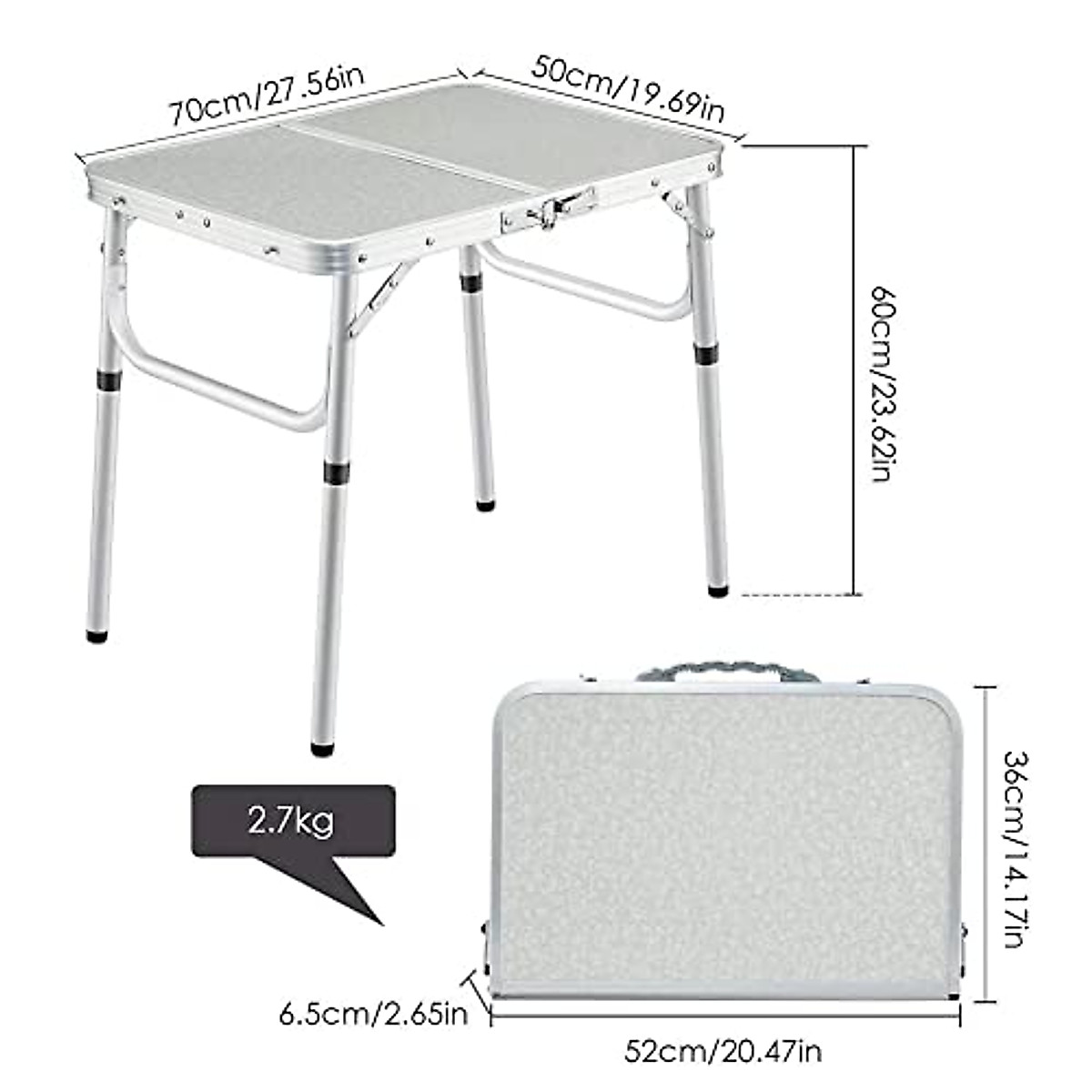 DOUBAO Folding Camping Table Adjustable Lightweight Desk Anodized Aluminum Tube Legs Rubber Feet