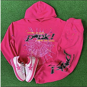 KOSUSANILL Unisex Spider 555 Web Graphic Hoodie Gothic Cotton Pullover Sweatshirt for Men Women Y2K Designer Oversized Outfits (Rose, S)