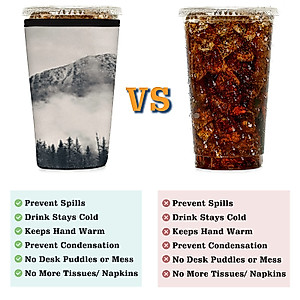 Iced Coffee Sleeve Foggy Mountain, Forest Tree Reusable Neoprene Insulated Sleeves Cup Cover Holder for Cold Drinks Beverages 22oz - 24oz