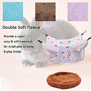 2 Pcs Guinea Pig Hamster Hanging Hammock and Warm Bed Soft Mat Set Hamster Mats for Hedgehog Chinchilla Small Pet Cage Hammock Hideout Tunnel Cave Rat Ferret Squirrel Bearded Dragon Small Pet-Pink
