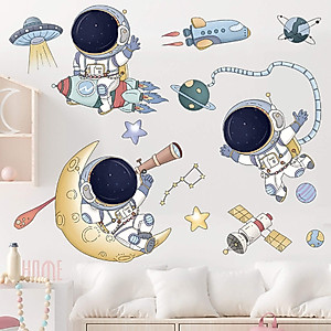 Astronaut Wall Decals Cartoon Spacecraft Outer Space Wall Stickers Removable Peel and Stick Art Murals for Kids Room Nursery Classroom Bedroom Living Room Home Decoration (Astronaut)