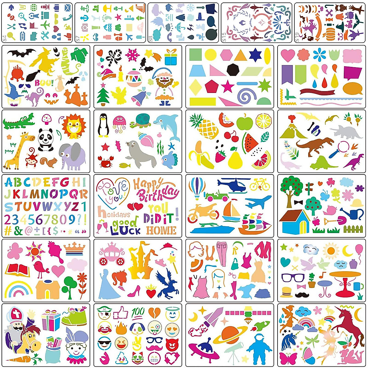 Stencil Drawing Kit for Kids, 25 Pcs Plastic Drawing Stencils with 400+ Shapes, Great Birthday Gift for Boy Girl