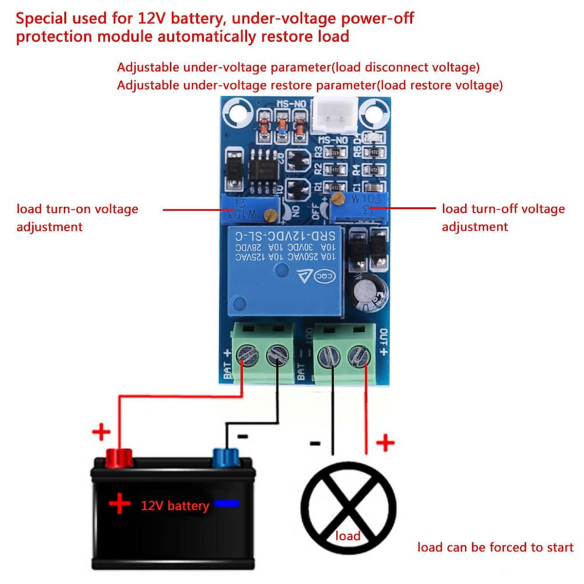 12V Battery Charging Controller Protection Board Module Undervoltage Low Voltage Cut Off Automatic Switch Recovery Protection Controller Module with A LED Indicator