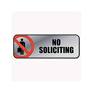COSCO Business Sign, Brushed Metallic, NO SOLICITING, 9" x 3" (098208)