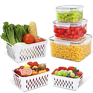 Saymkpesd Fruit Storage Containers for Fridge, Multipurpose Leak Proof Fridge Organizers and Storage with Strainer Fresh Keeper Vegetable Storage Containers for Produce Berry Meat BPA Free