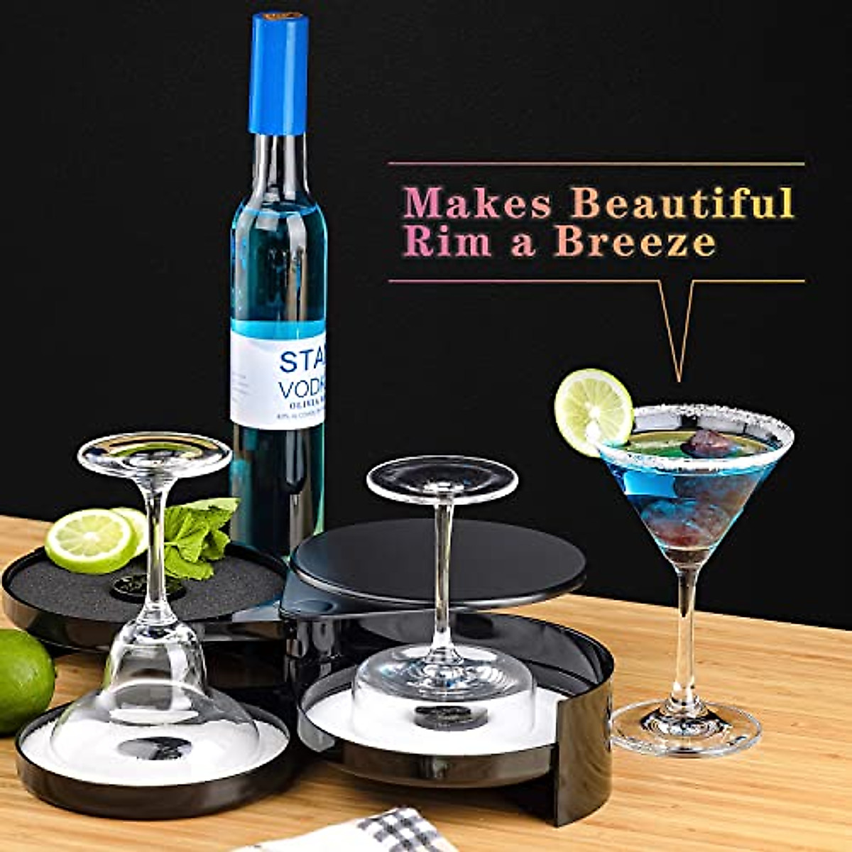 Margarita Salt Rimmer Set, Monkkino Salt Rimmer with 2 Sponges, 3-Tier Glass Rimmer, Margarita Salt Rimmer Dish for Cocktails, Bar Salt and Sugar Rimmer for Drinks, Bar Accessories for Bloody Mary