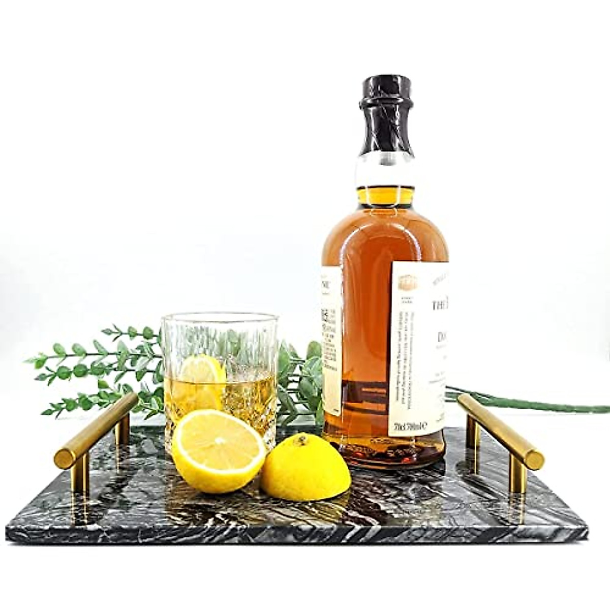 BustleDust Handmade Marble Decorative Tray with Golden Handles,Vanity Tray, Cosmetics Perfume Tray, Jewelery Diplay Tray, Dresser Organizer Tray(Black 11.8 x 7.9 x 0.39in)