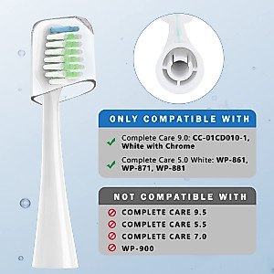 Sonic Replacement Toothbrush Heads Compatible with Waterpik Complete Care 9.0 (CC-01), 5.0 (WP-861) Electric Toothbrush, Medium Bristle, 10 Count (White)