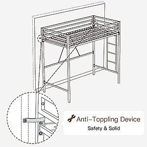 ikalido Metal Loft Bed Twin Size, Multifunctional Twin Bed with Safety Guard & Removable Ladder, Space-Saving/Noise Free/No Box Spring Needed/Matte Black