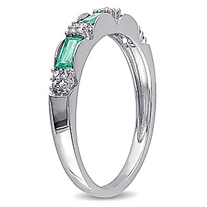 2 4/5 CT Emerald Shape Simulated Green Emerald & White Cubic Zirconia Half Eternity Wedding Engagement Band Ring in 14K White Gold Plated 925 Sterling Silver (2.80 Cttw) Ring Size - 11