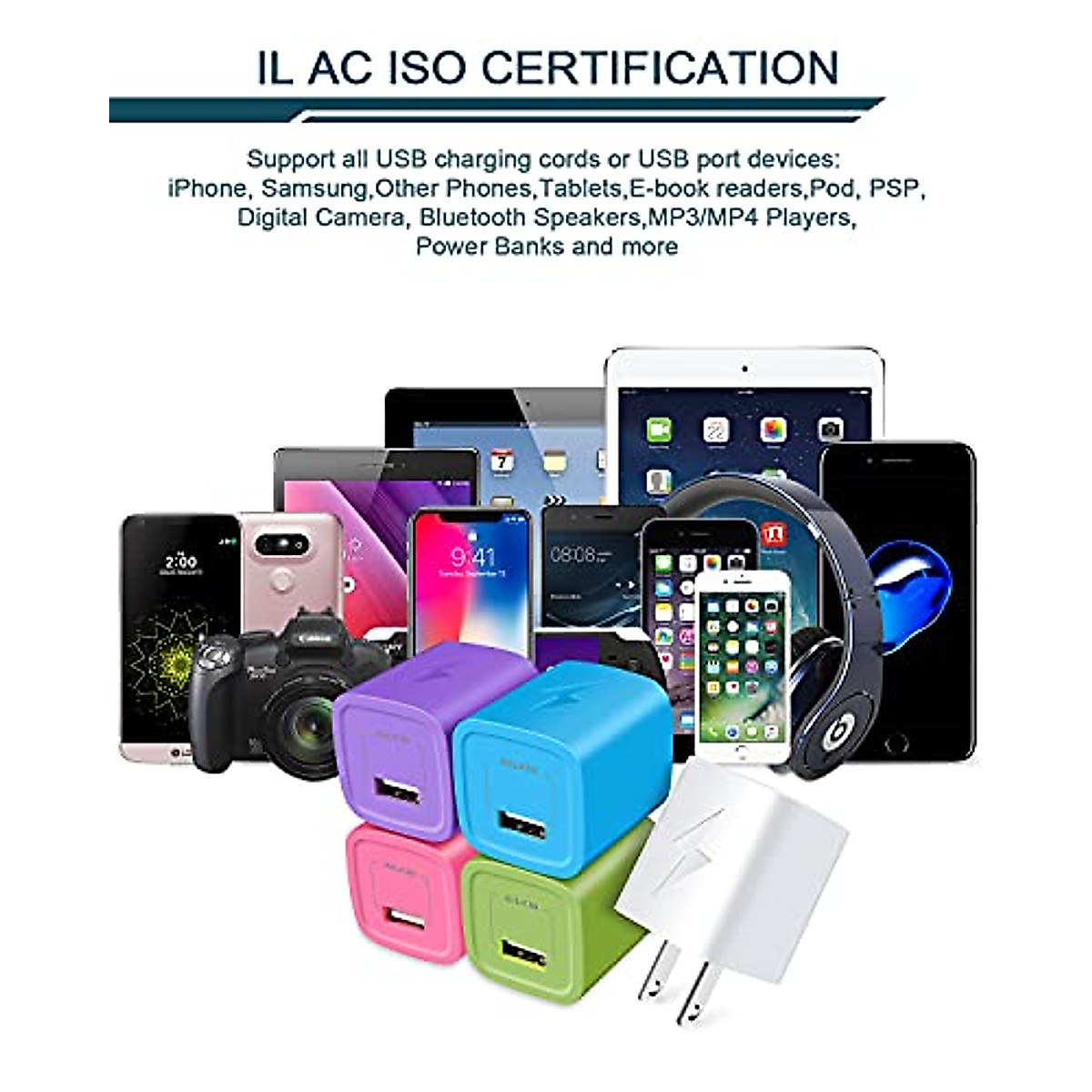 Charger Block, AILKIN 5Pack USB Wall Charging Adapter Fast Charge Power Plug Brick for iPhone 14 13 Pro Max 12 11, Samsung Galaxy S22 Ultra, Google, LG, One Port USB Mini Station Cube Box for Travel