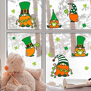 St. Patrick's Day Wall Decals Irish Shamrock Leprechaun Gnome Wall Stickers Removable Art Mural for Kids Room Nursery Bedroom Window Irish Party Supplies Home School Decor