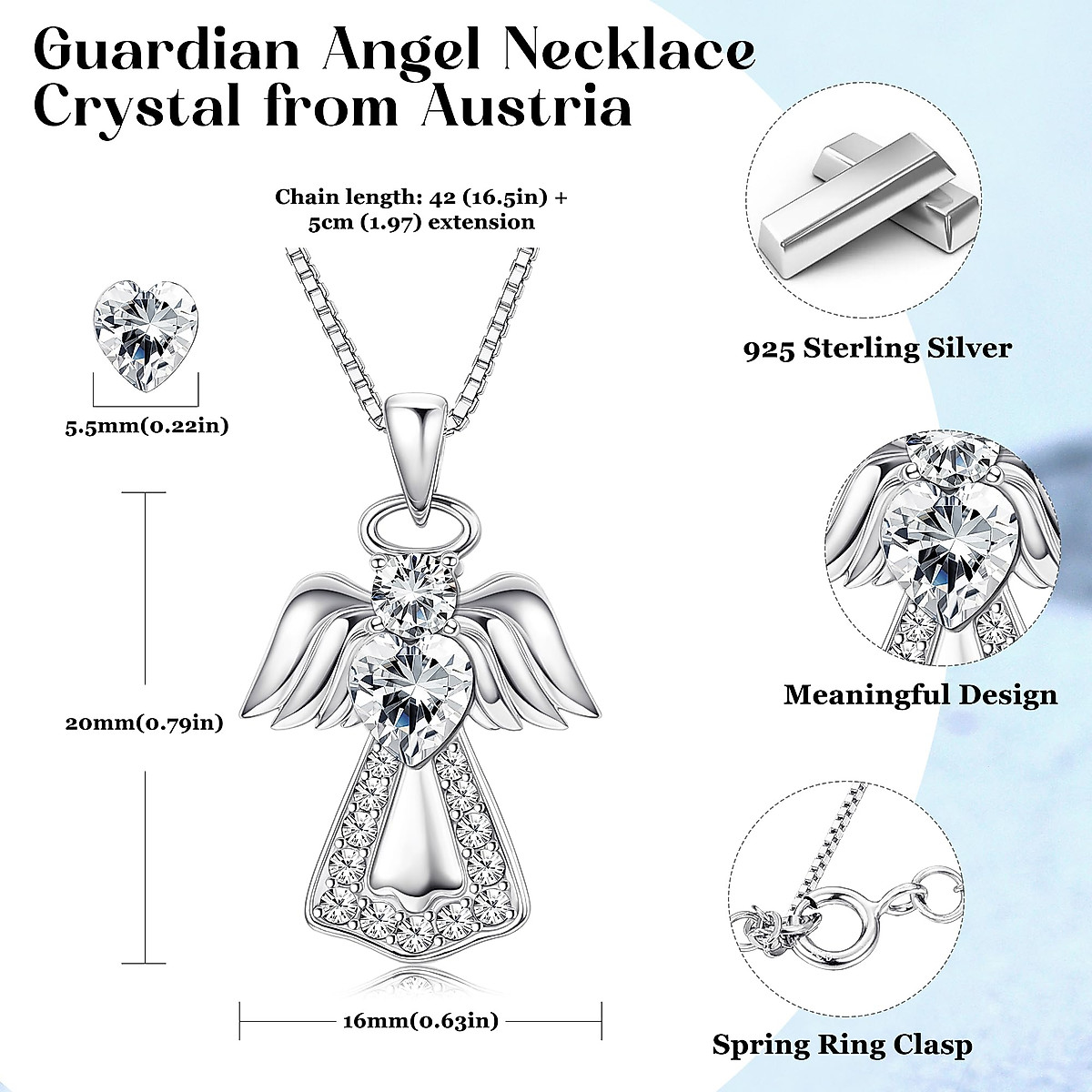 KesaPlan 925 Sterling Silver Guardian Angel Pendant Necklace for Women You Are My Angel With Wings Pendant Necklace Birthday Thanksgiving Day Mother's Day Christmas Day Jewelry Gift