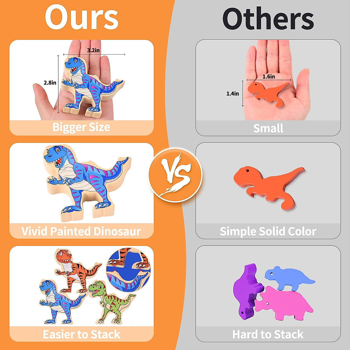 ACOUCB Wooden Dinosaur Stacking Toys for Kids 3-7, 16pcs Large Sensory Montessori Toys, Balance Competition Game Building Toys, Easter Basket Stuffers, Birthday Gift for Boys Girls