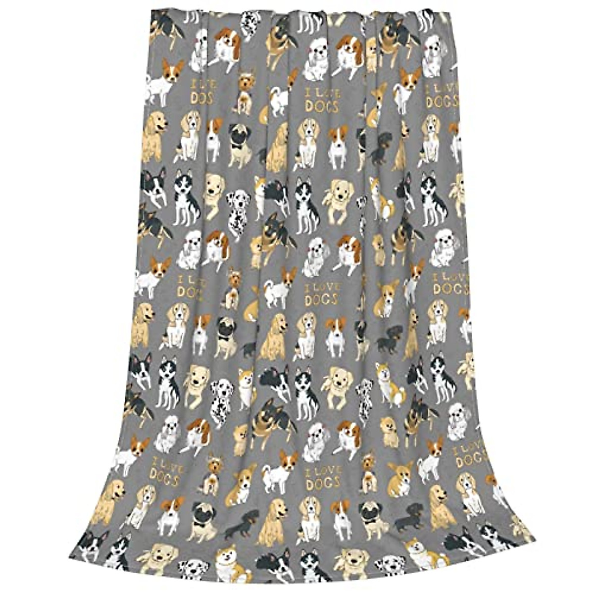 I Love Dogs Puppies Throw Blanket Flannel Bed Blanket Lightweight Cozy Plush Blanket for Bedroom Living Rooms Sofa Couch 60"x50"