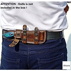 Ottoza Handmade Small Knife Sheath - Leather Knife Sheath LEFT HAND Bushcraft Knife Sheath - Hunting Knife Sheath - Survival Knife Sheath - Horizontal Carry Dark Brown TOP GRAIN LEATHER No:129