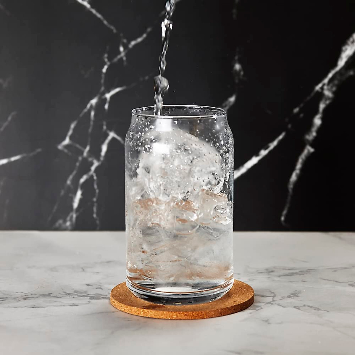 Altfun Drinking Glasses with Bamboo Lids,Glass Straw and Coaster 4pcs-16oz Can Shaped Glass Cups,Beer Glasses,Iced Coffee Glasses,Cute Tumbler Cup,Ideal for Cocktail,Whiskey,Gift-2 Cleaning Brushes