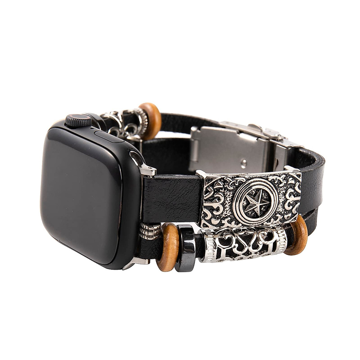 BOVIPO Compatible with Apple Watch Band 45mm 44mm 42mm 41mm 40mm 38mm 49mm, Black-X, 38/40/41 mm