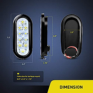Nilight - TL-09 6 Inch Oval White LED Trailer Tail Lights 2PCS 10 LED w/Flush Mount Grommets Plugs IP67 Waterproof Reverse/Back Up Trailer Lights for RV Truck Jeep, 2 Years Warranty
