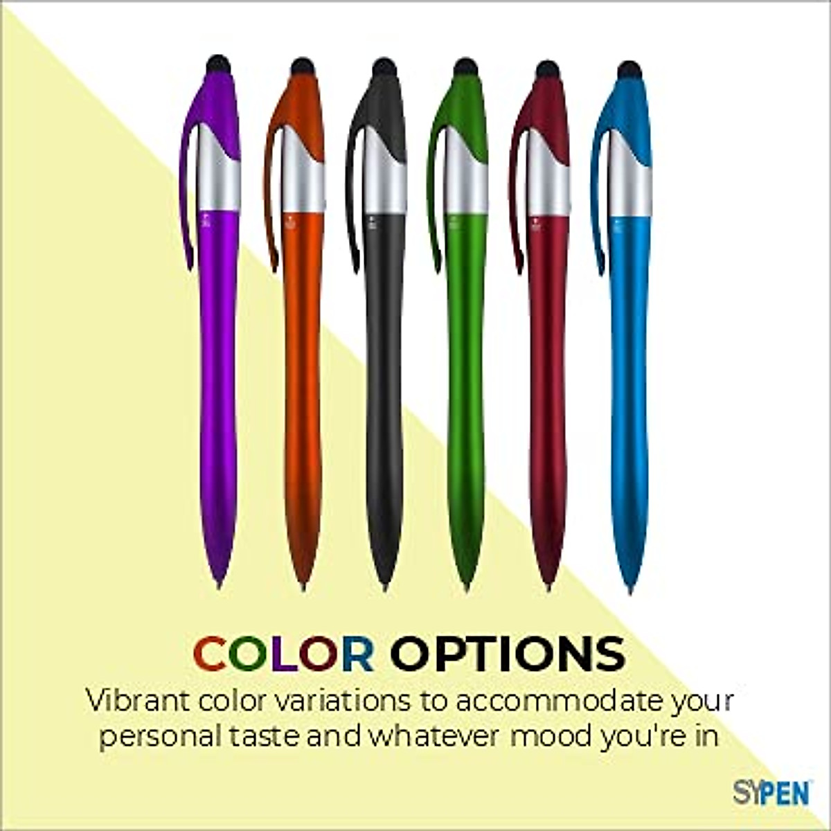 SyPen 3 Color ink Ball Pens and Stylus for Universal Touch screen Devices, Each pen writes in 3-Colors Ink(Black,Red,Blue) Pen Barrel colors,Red,Green, Blue, Orange,Lt. Blue and Black (12 Pack)