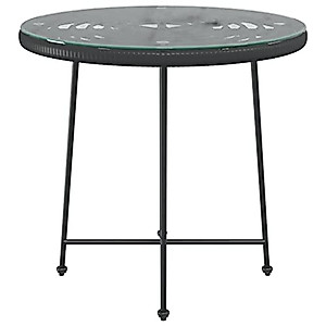 vidaXL Dining Table Garden Outdoor Lawn Terrace Balcony Backyard Dining Dinner Dinette Counter Bistro Table Furniture Black Tempered Glass and Steel