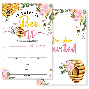 Grace Yonks So Sweet To Bee One Party Bee-Day 1st Birthday Invitation, 20 Invitations and Envelopes, Birthday party Invitations, Birthday Party Supplies.(042)