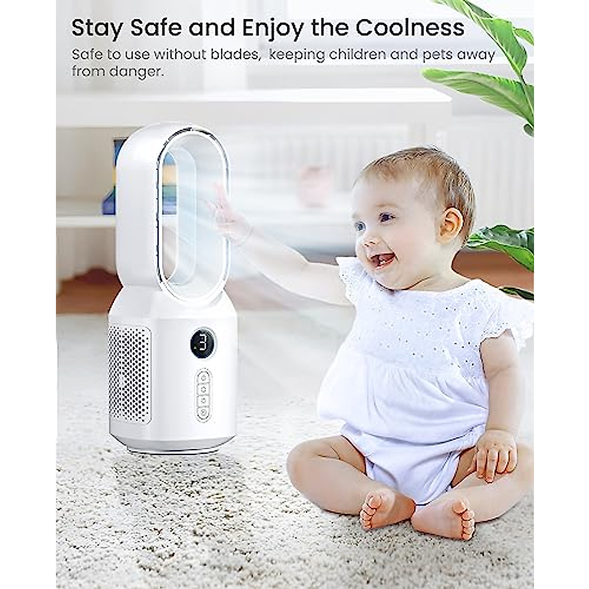 let'me Desk Fan, 13 Inch Bladeless Fan 4400mAh Battery Operated Fan Small Office Fan, USB Portable Fan With Comfy Wind, Desk Fans MINI Quiet with 3 speeds Touch Control for Office Bedroom Dorm