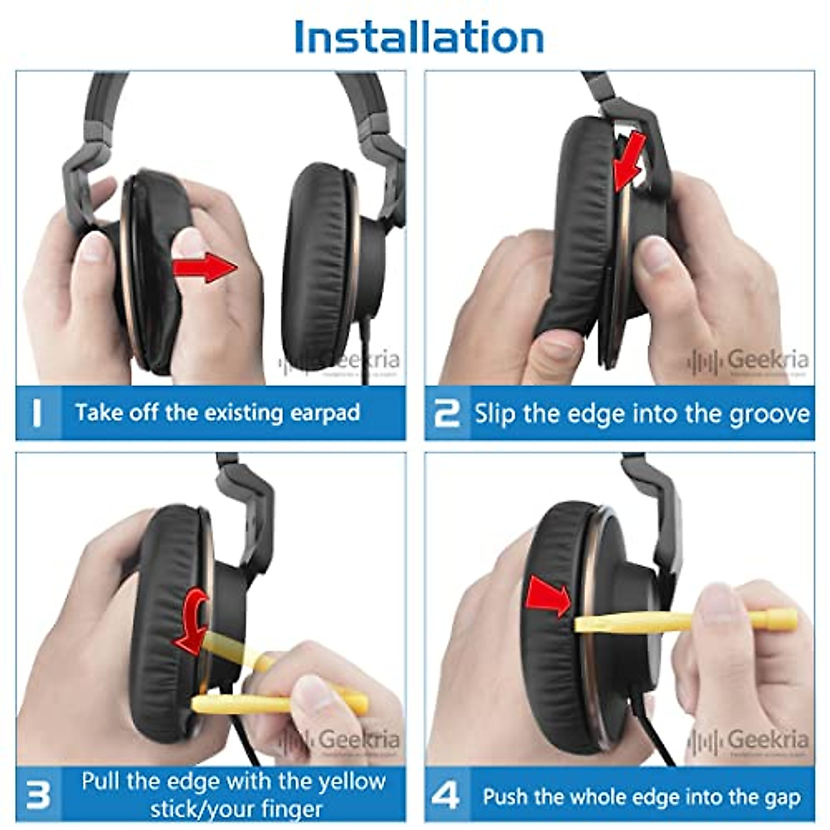 Geekria QuickFit Replacement Ear Pads for AKG K550, K551, K553 MKII Headphones Earpads, Headset Ear Cushion Repair Parts (Black)