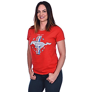 JH DESIGN GROUP Women's Ford Mustang Classic Emblem T-Shirt in Black Red or Heather-Gray (Large, Red)