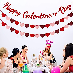 Happy Galentine's Day Felt Banner - No DIY Required - Galentine's Day Decorations - Valentines Felt Heart Garland Banner - Galentines Day Party Ladies Celebration Decorations Supplies