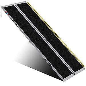 WHALEMOTOR Portable Wheelchair Ramp 8FT, Anti-Slip Aluminum Folding Portable Ramp, Wheelchair Ramps for Home, Weight Capacity Up to 600 LBS, with Transition Plates Above and Below