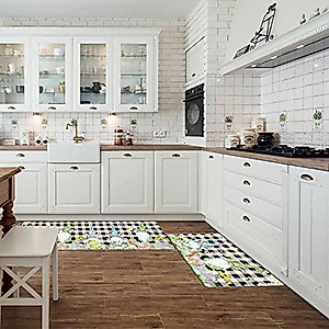 Daisy Flower 2 PCS Cushioned Anti-Fatigue Kitchen Mats and Rugs,Easter Gnomes Egg Bunny Tulip Black Plaid Holiday Absorbent Bath Mat Non-Slip Area Rug Accent Runner Floor Carpet Doormat Standing Mat