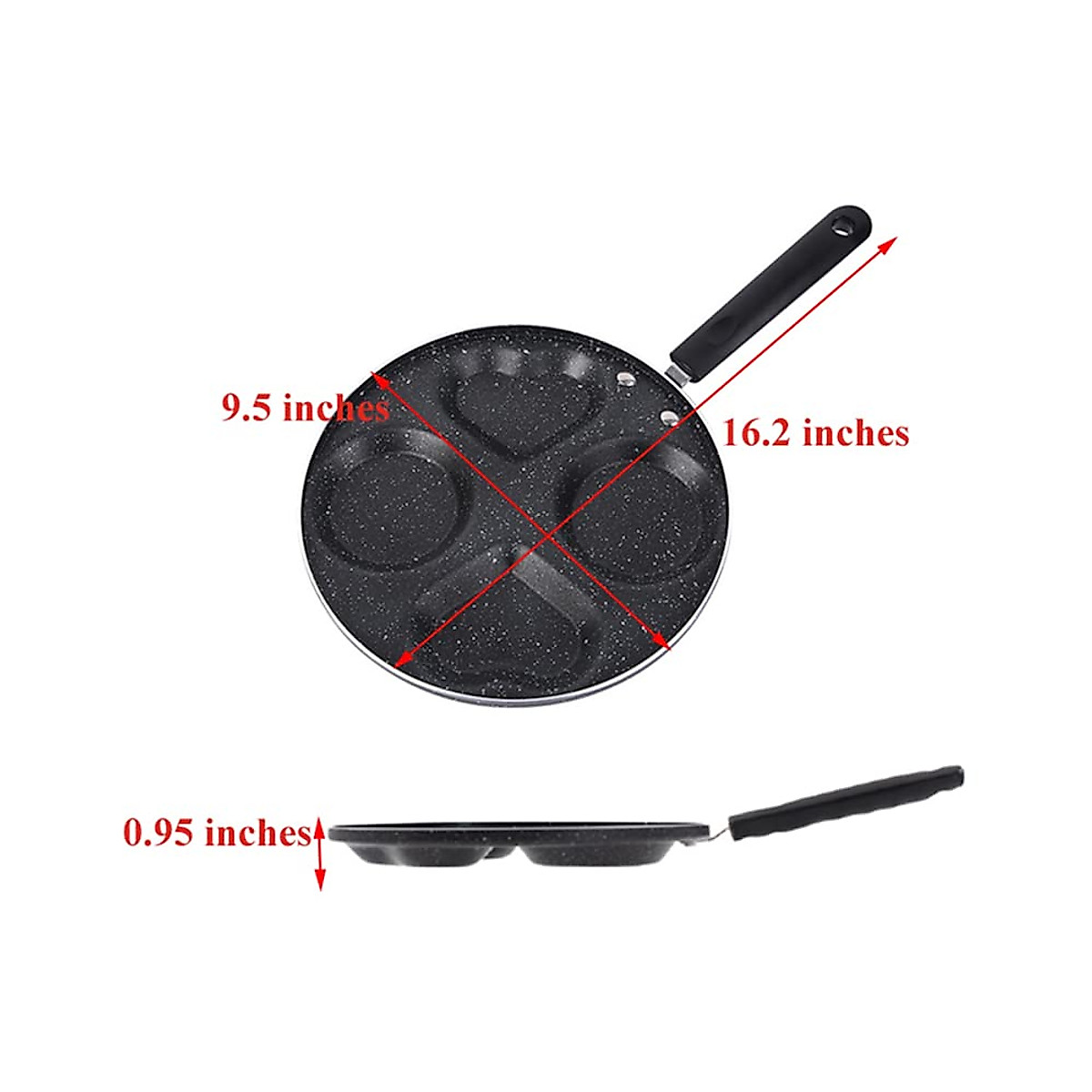 JIEQIJIAJU Egg Frying Pan 4 Cup, Nonstick Pancake Pan Heart Shape Egg Cooker Pan Blini Griddle Crepe Pan Silver Dollar Pancake Maker for Frying Eggs, Burgers, Bacon, 100% PFOA Free Coating