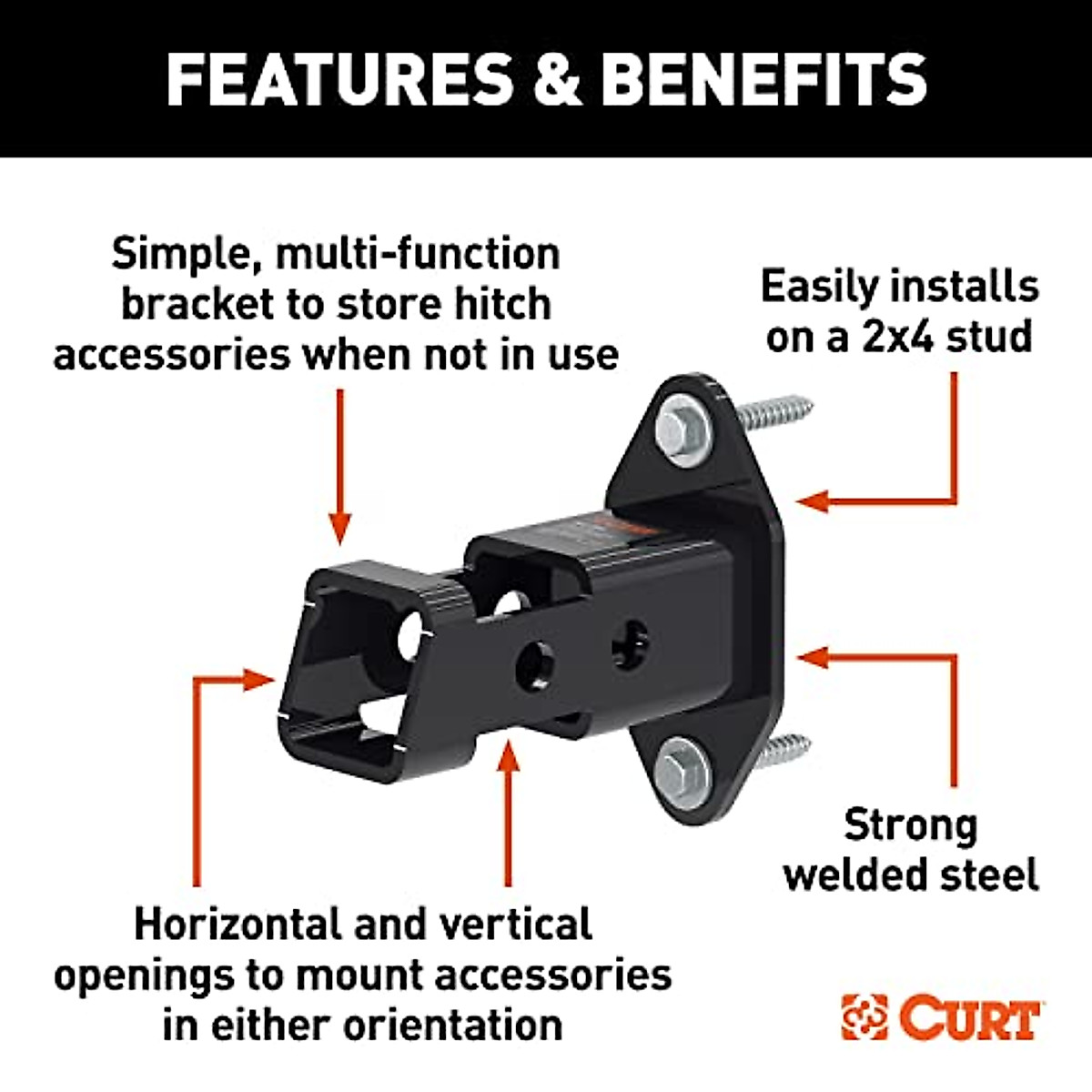 CURT 45069 Hitch Accessory Wall Mount, 2-Inch Receiver Black