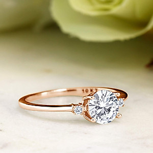 10K Rose Gold Forever Classic Moissanite From Charles & Colvard and White Lab Grown Diamond Solitaire Engagement Ring For Women (0.83 Cttw, Round 6MM, Gemstone Birthstone, Size 7)