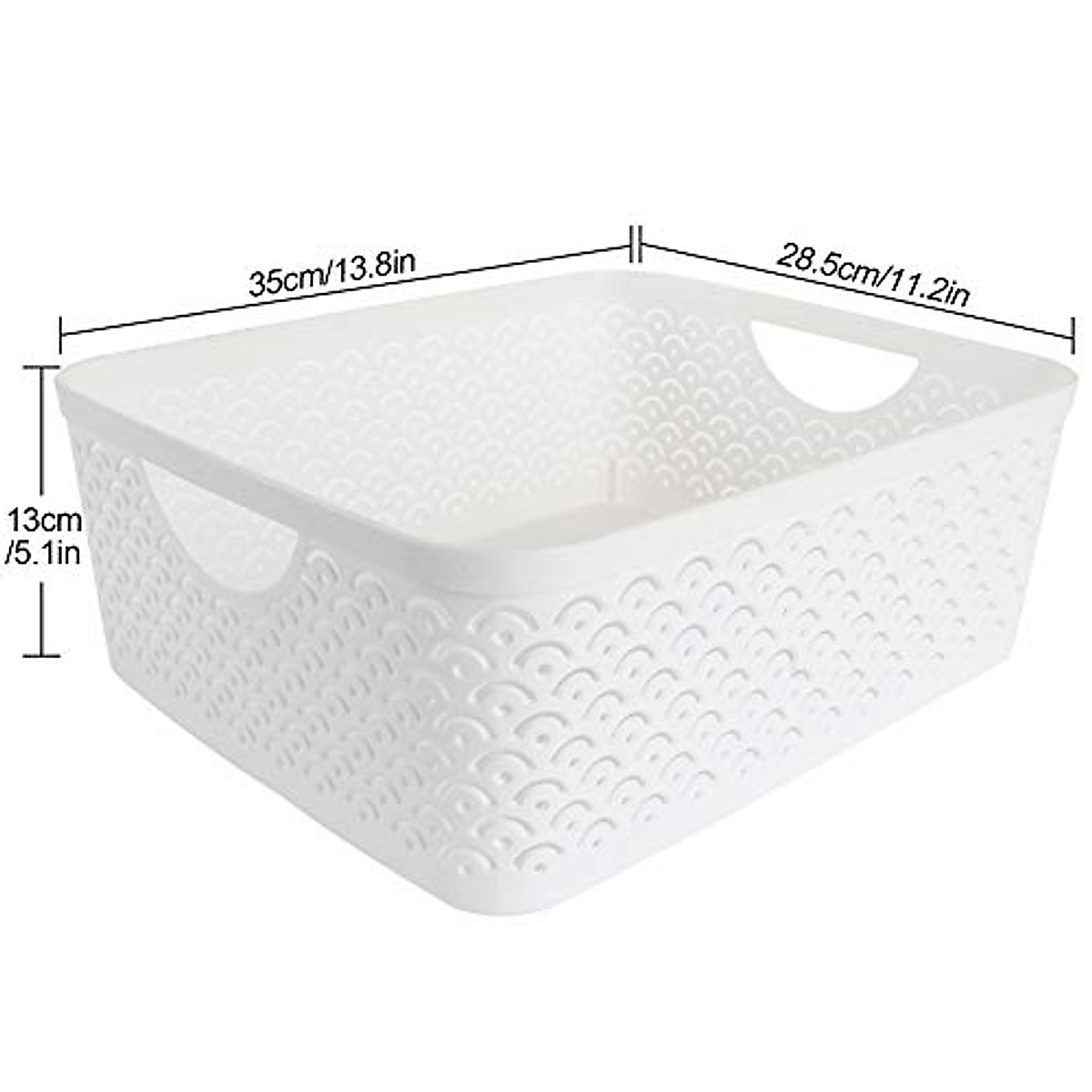 STARVAST 3 Pack Plastic Storage Baskets, Portable White Fish Scale Pattern Hollow Desktop Storage Bin Box with Handle for Kitchen, Bathroom, Kids Room or Nursery Storage – 13.8 x 11.2 x 5.1 inches