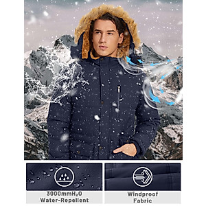 TACVASEN Men's Winter Coat Cold Weather Windbreaker Snow Coats Thick Fleece Jacket Navy, XL