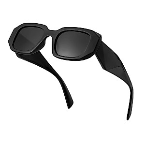 JOVAKIT Trendy Thick Chunky Rectangle Sunglasses for Women Men Fashion Small Square Sun Glasses UV400 Protection Sunnies (Black/Grey)