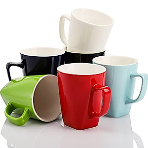 AVLA 6 Pack Porcelain Coffee Mugs, 12 Ounce Ceramic Tea Cup with Handle, Large Milk Mugs Sets for For Latte, Cappuccino, Cocoa, Chocolate Dishwasher&Microwave Safe, Assorted Colors