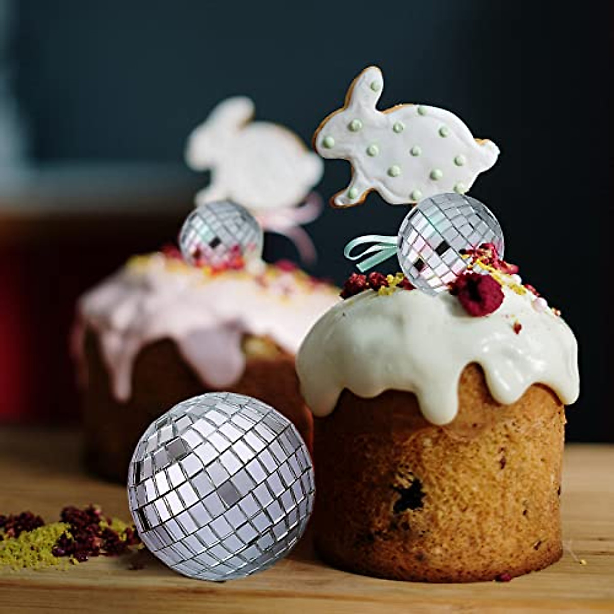 12pcs Disco Ball Cake Toppers, 4 sizes disco ball cake topper sliver Disco Theme Accessories for Birthday Cake Party 70s Theme Party Favor Cake Disco Ball Party Decorations