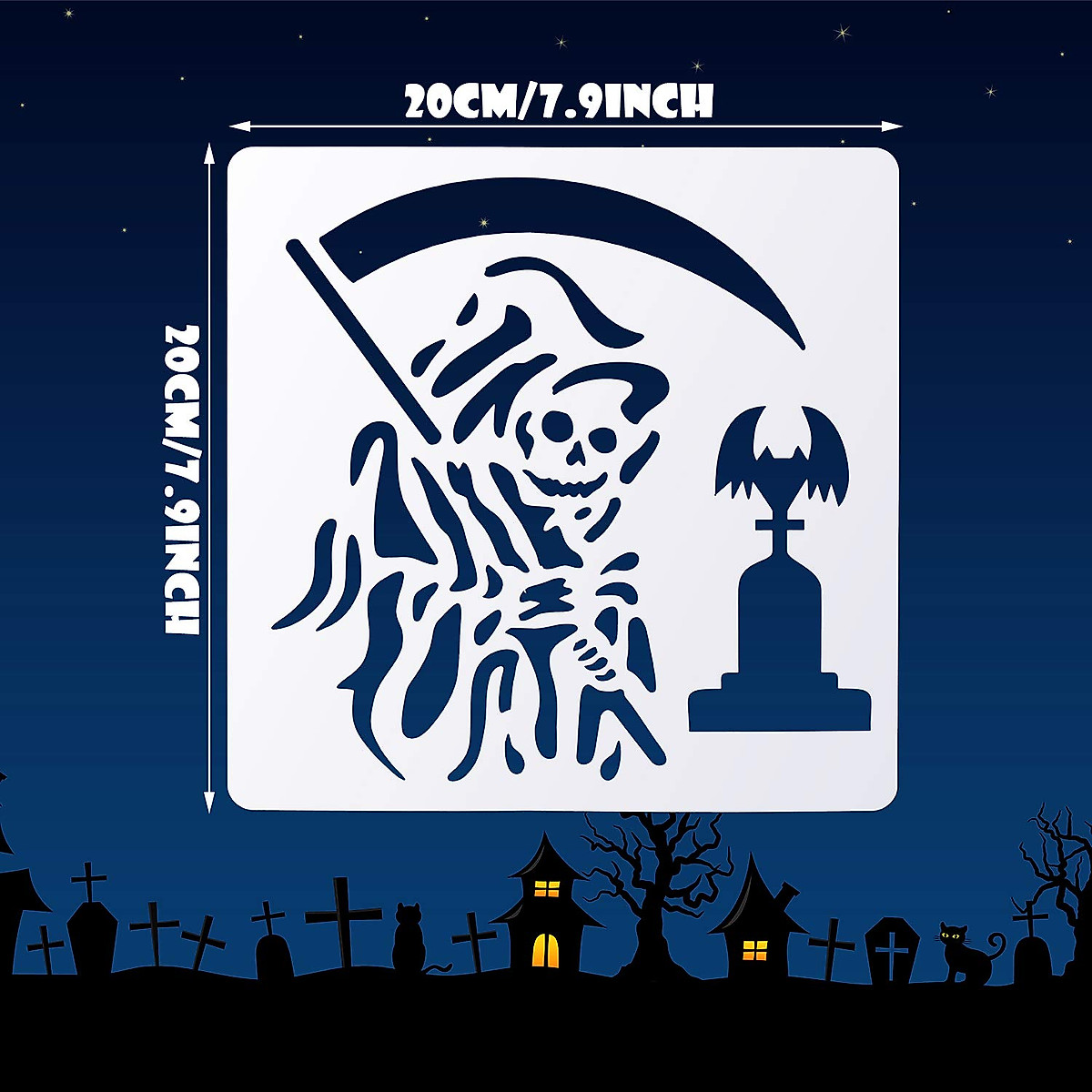 9 Pieces Halloween Stencils Template 7.9 x 7.9 Inch Large Halloween Pumpkins Painting Stencils Reusable Witch Skeleton Template for DIY Cards Drawing on Wood Paper Wall Crafts