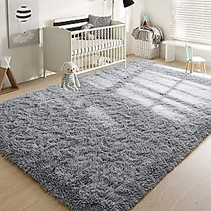 YJ.GWL Soft Fluffy Area Rugs for Bedroom Living Room 4x6 Feet, Grey Plush Shag Carpet Non Slip for Nursery Playroom Dorm, Indoor Modern Fuzzy Rug for Kids Girls Room Home Decor