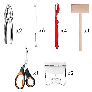 Artcome 16-Piece Seafood Tools Set Including 2 Lobster Crackers, 6 Crab Forks, 4 Lobster Shellers, 2 Butter Warmers, 1 Lobster Crab Mallets, 1 Seafood Scissor