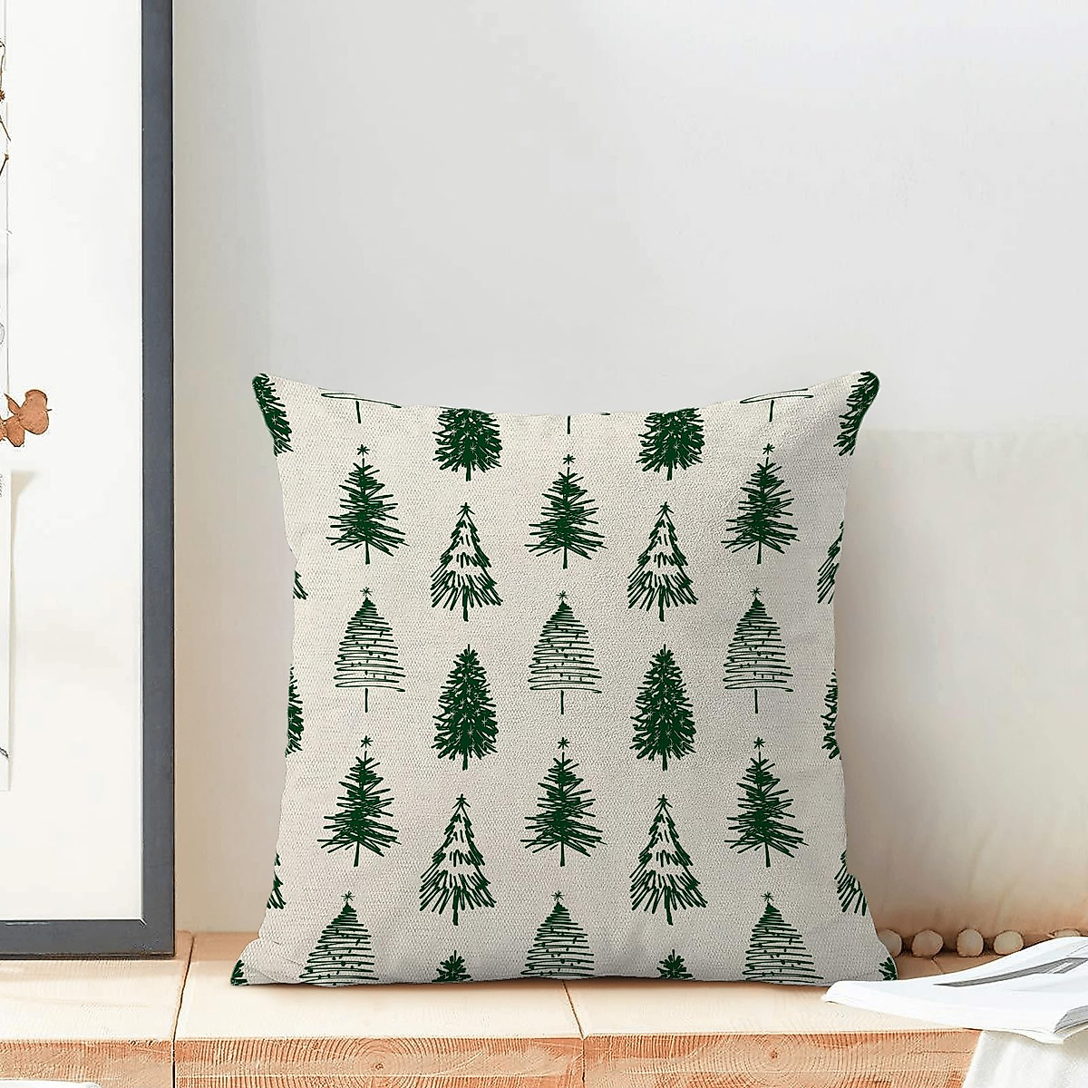 AEIOAE Christmas Pillow Covers 18x18 Inch Set of 2 Green Christmas Trees Throw Pillows Case,Holiday Outdoor Decorative Farmhouse Winter Decor Cushion Covers for Home Sofa Bed Couch